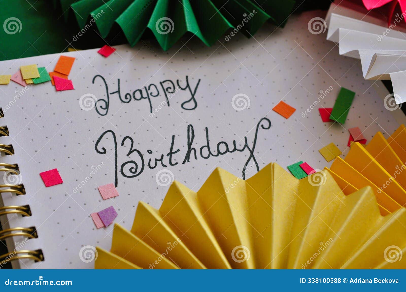 Notebook with Happy Birthday Write between Confetti Stock Illustration ...