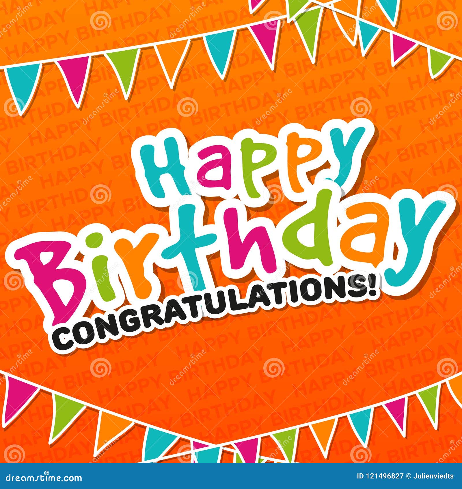 Birthday Congratulations With Balloons And Confetti On White Background ...