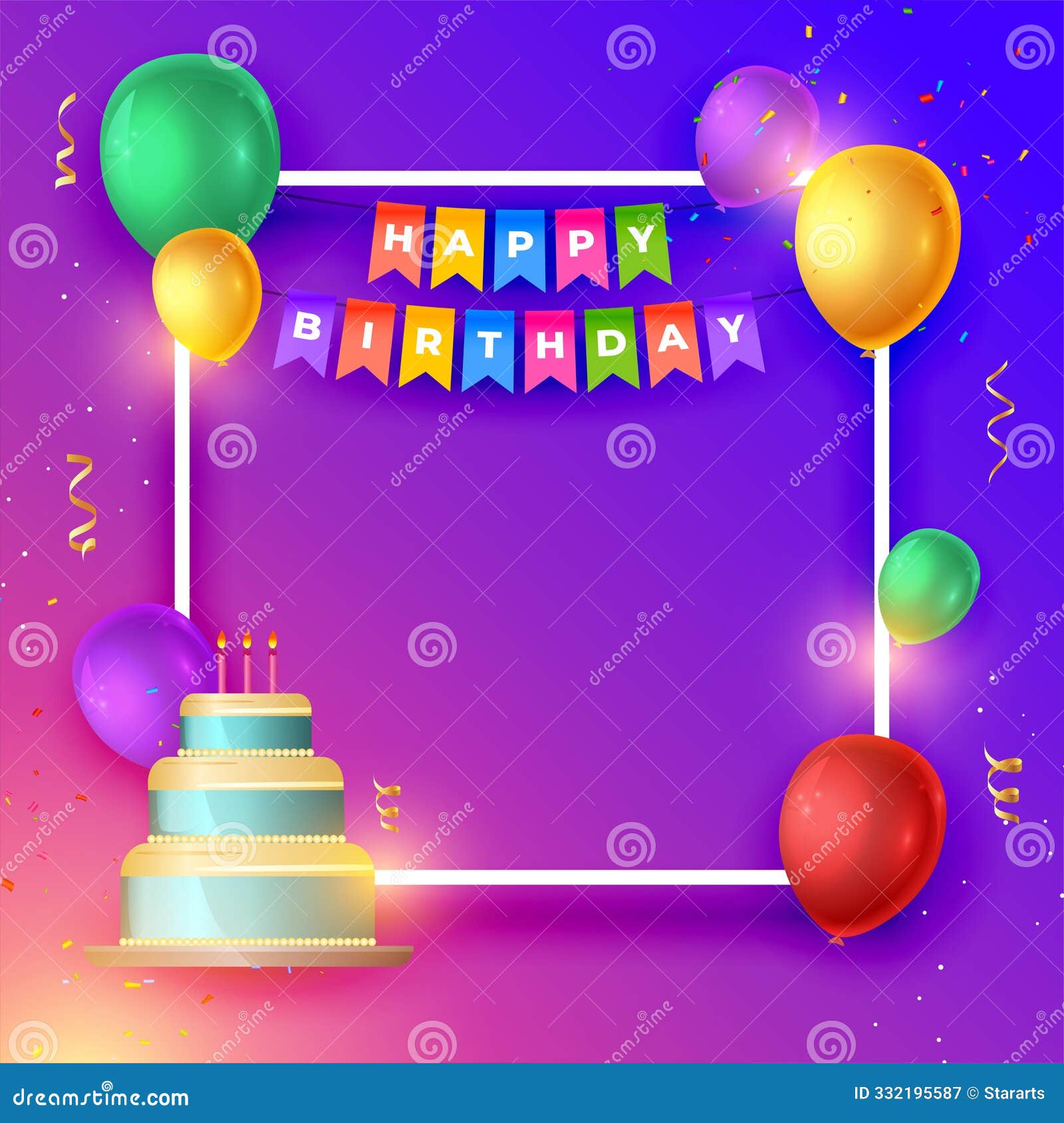 Happy Birthday Eve Invitation Card with Bday Cake and Empty Frame Stock ...