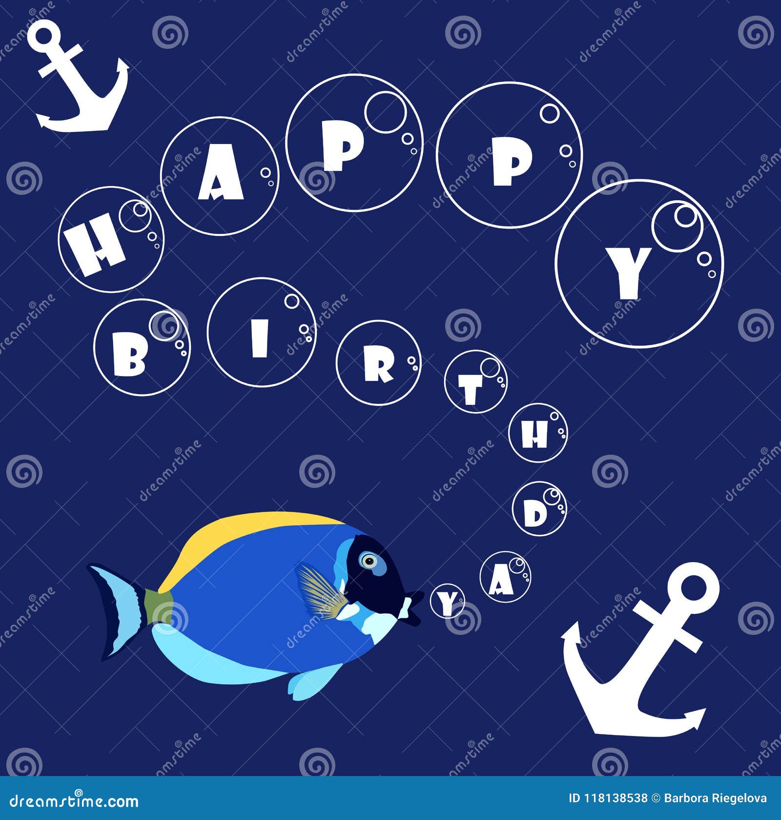 Happy Birthday with Fish and Anchor Stock Illustration - Illustration ...