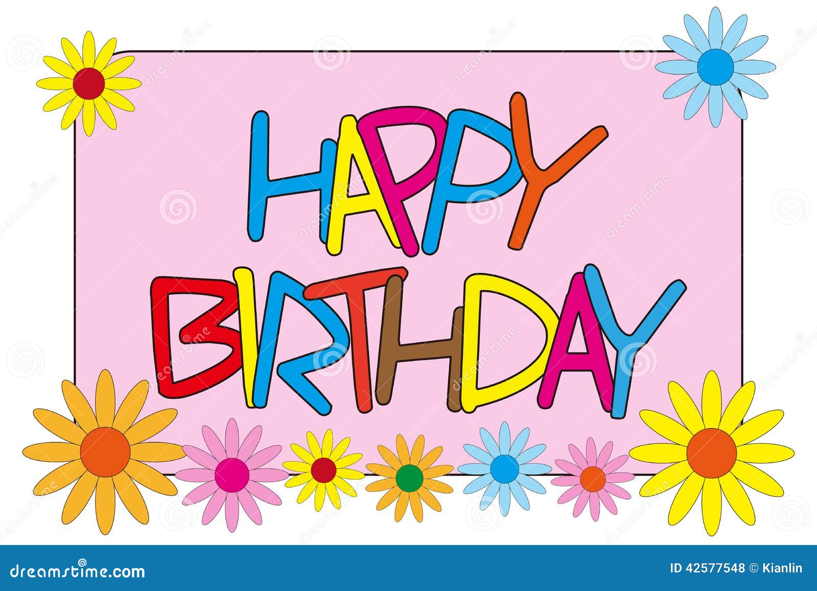 Happy Birthday with Flowers Stock Illustration - Illustration of ...