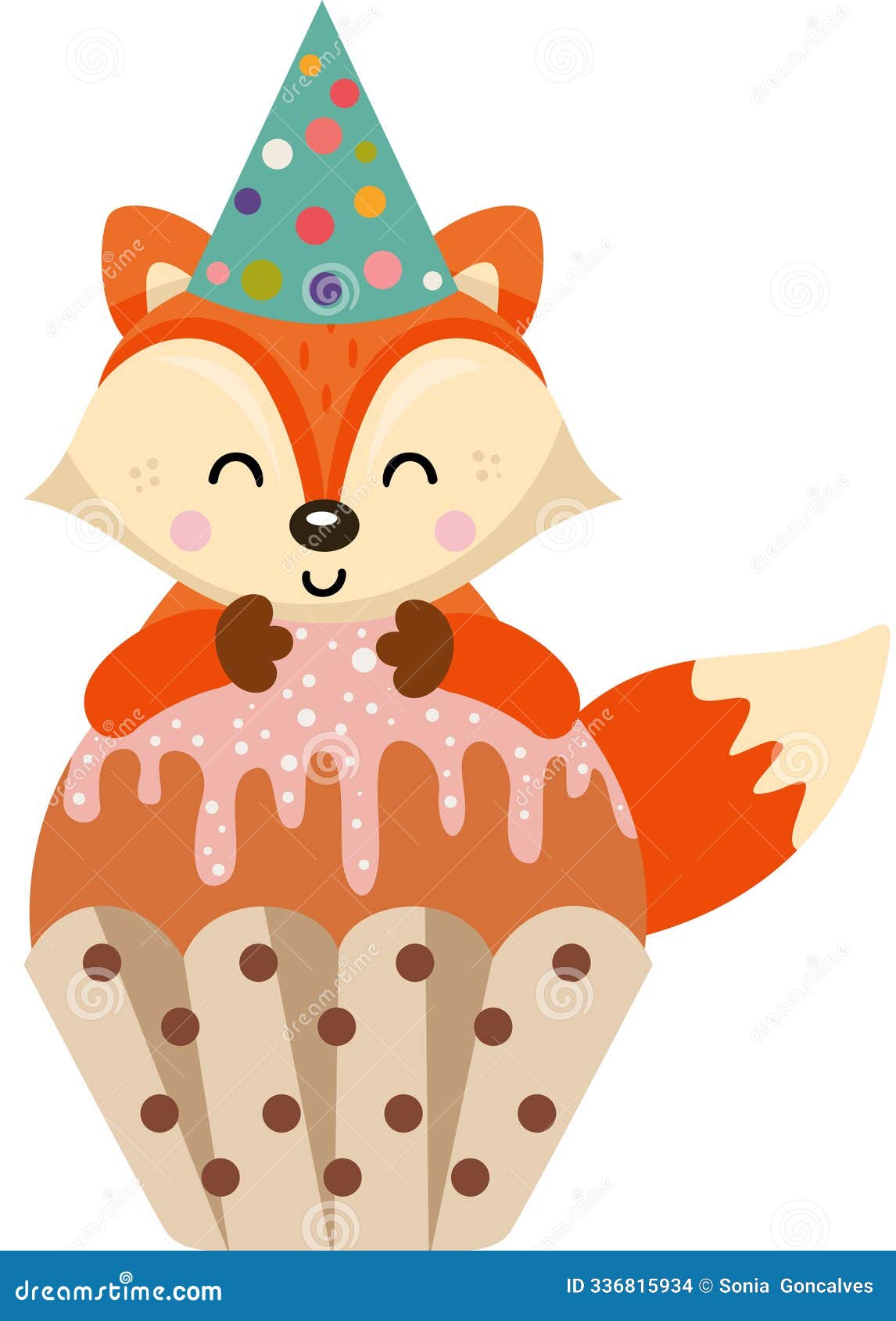 Happy Birthday Fox with Cupcake Stock Vector - Illustration of ornament ...