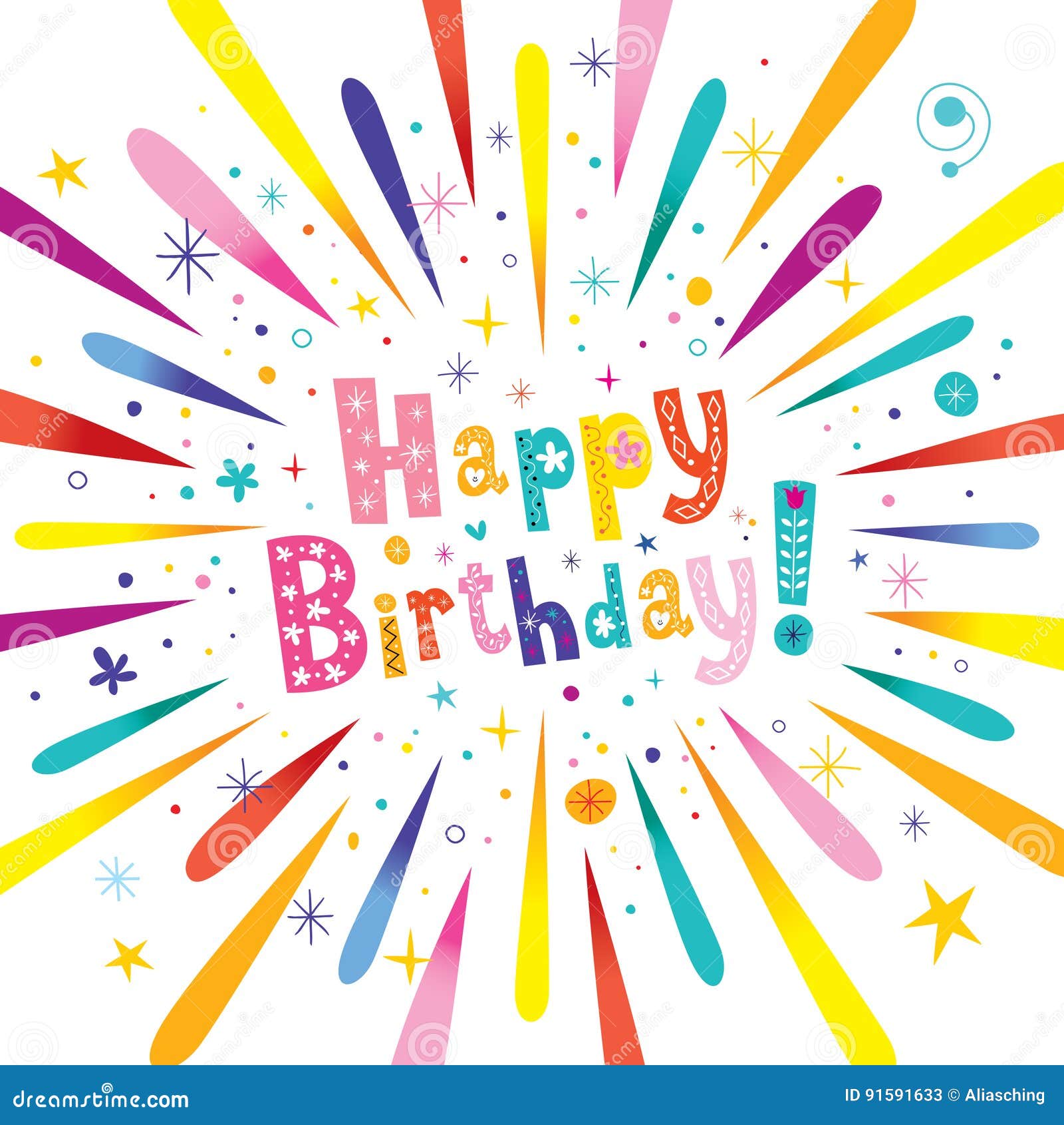 Happy Birthday Greeting Card Stock Vector - Illustration of fire, burst ...