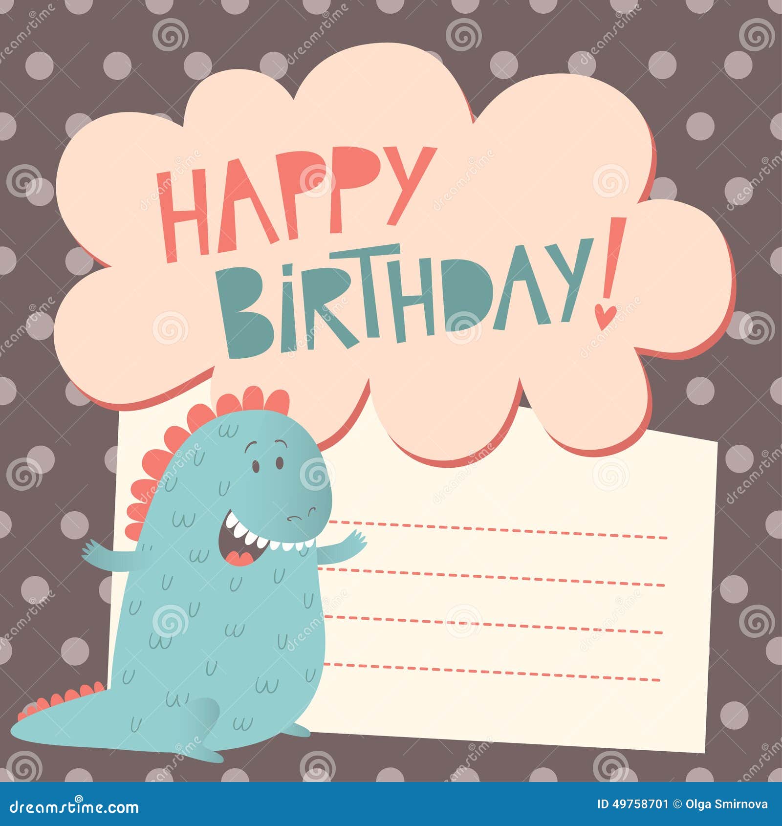 Happy Birthday Greeting Card With Cute Dinosaur Cartoon Vector ...