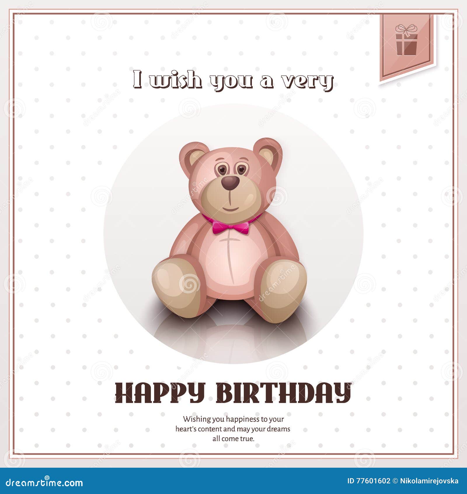 Happy Birthday Greeting Card with Pink Teddy Bear. Vector. Stock Vector ...