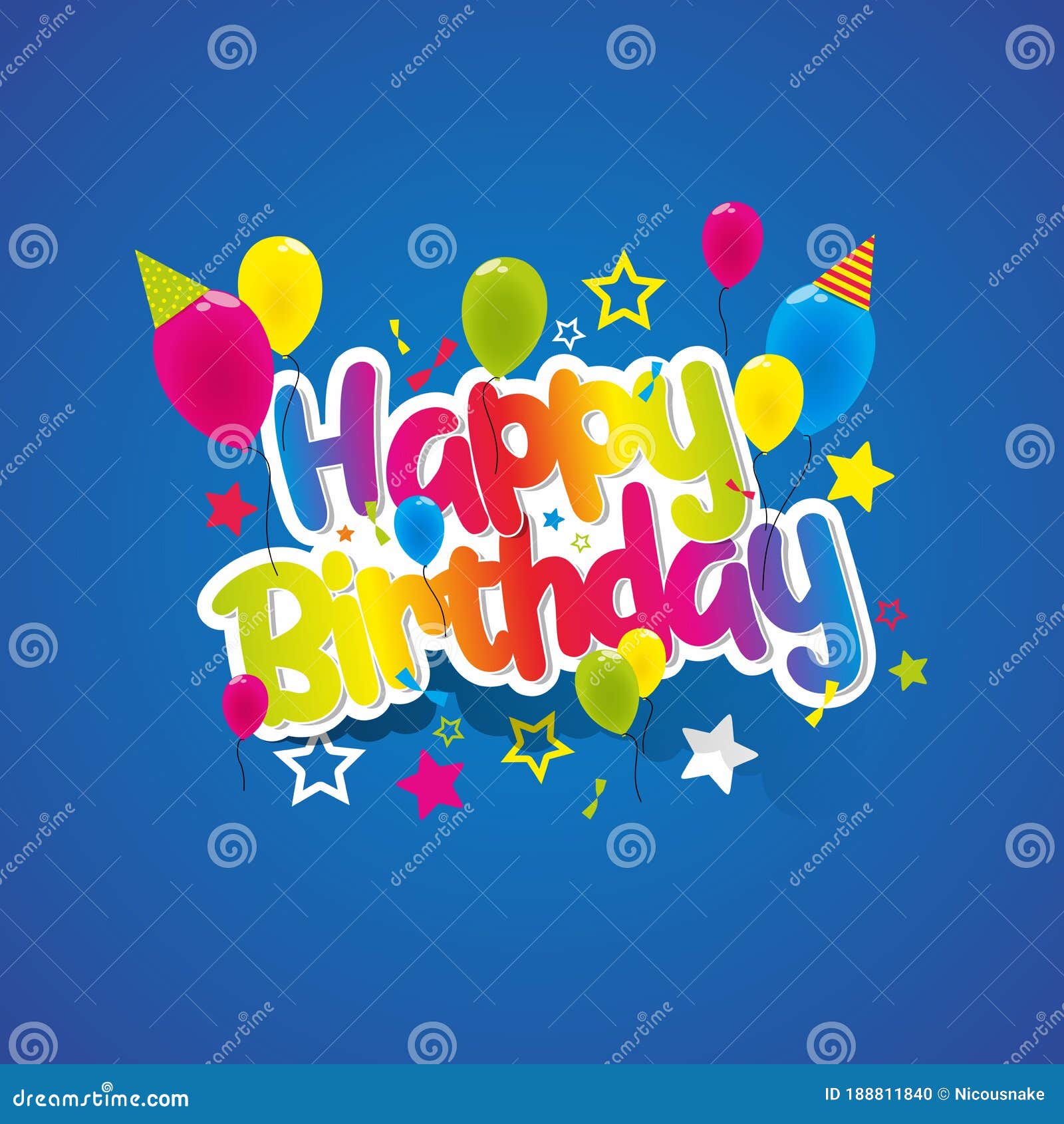 Happy Birthday Greeting Card with Rainbow Text Stock Illustration ...
