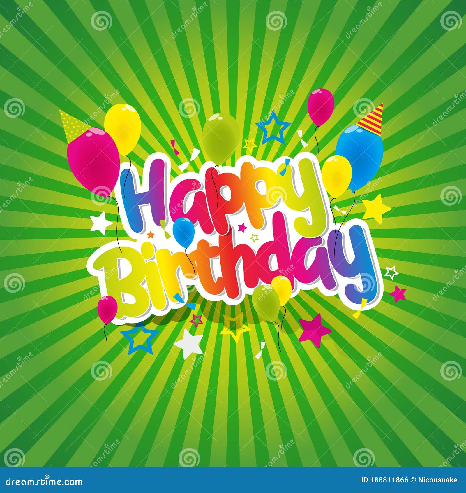 Happy Birthday Greeting Card with Rainbow Text Stock Illustration ...