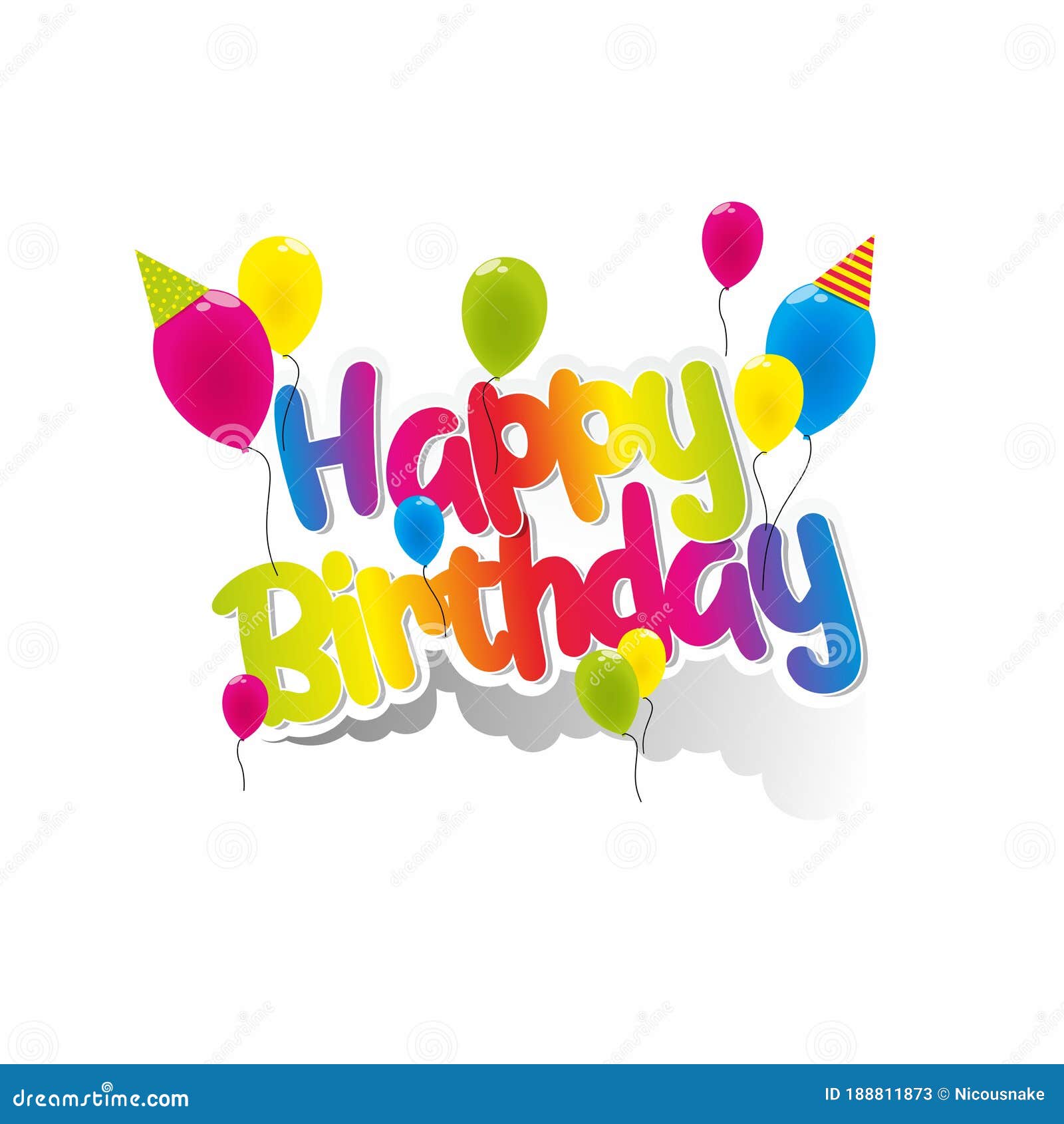 Happy Birthday Greeting Card with Rainbow Text Stock Illustration ...
