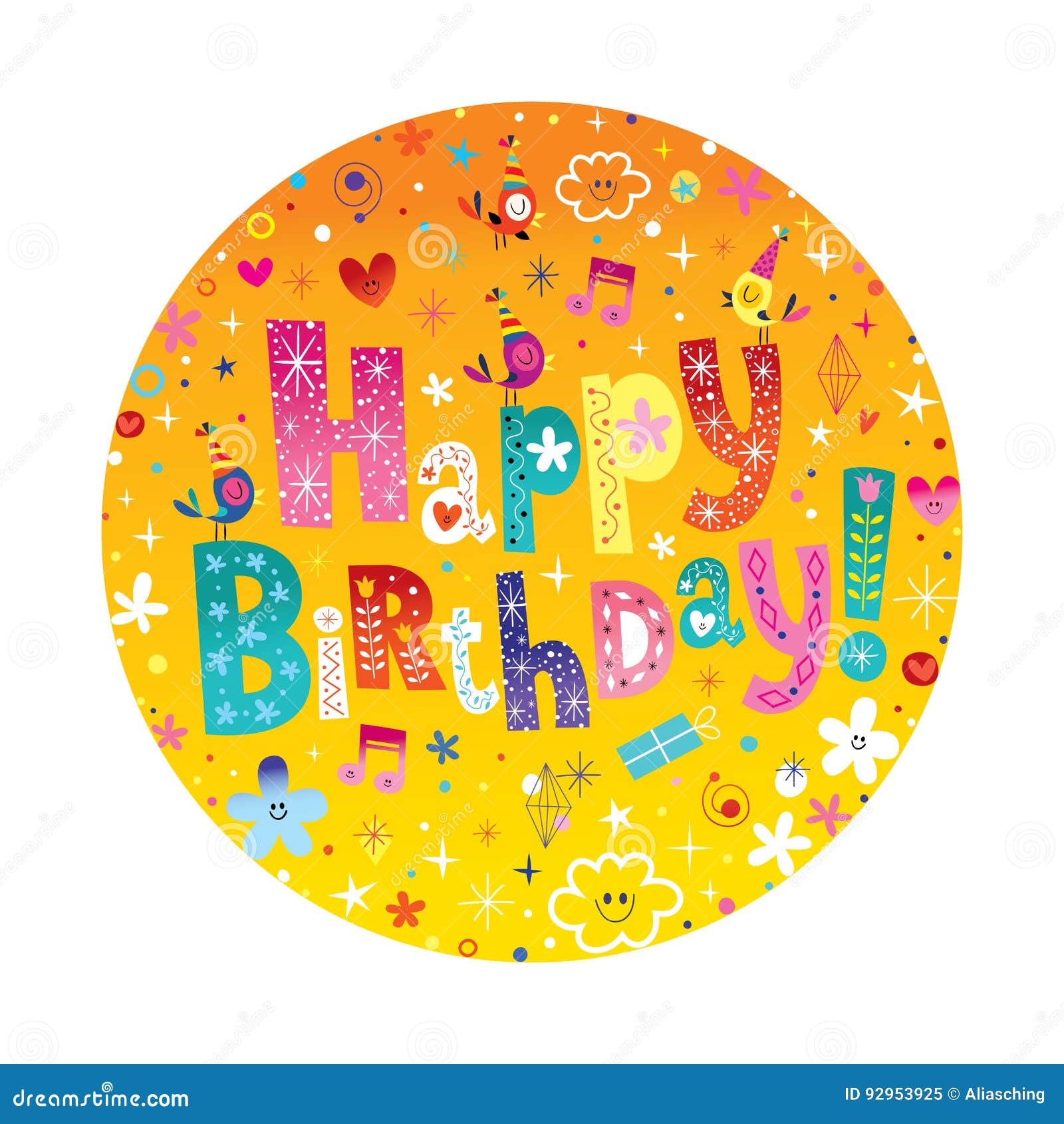 Happy Birthday Greeting Card Stock Vector - Illustration of type, round ...