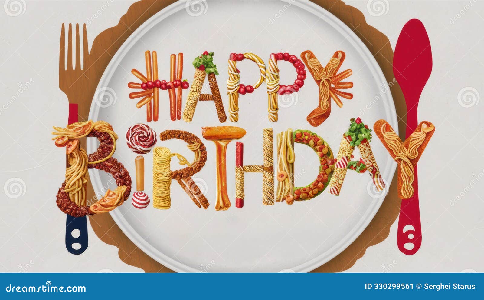 A Happy Birthday Greeting with Pasta and Utensils on a Plate, AI Stock ...