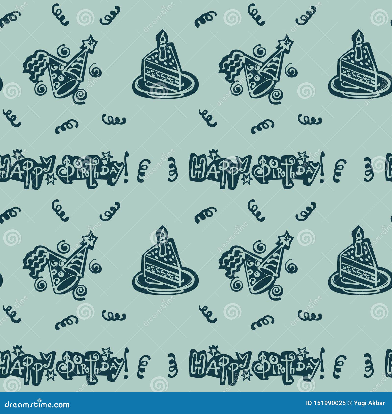 Happy Birthday Hand Drawn Pattern Background with Blue Color Stock ...