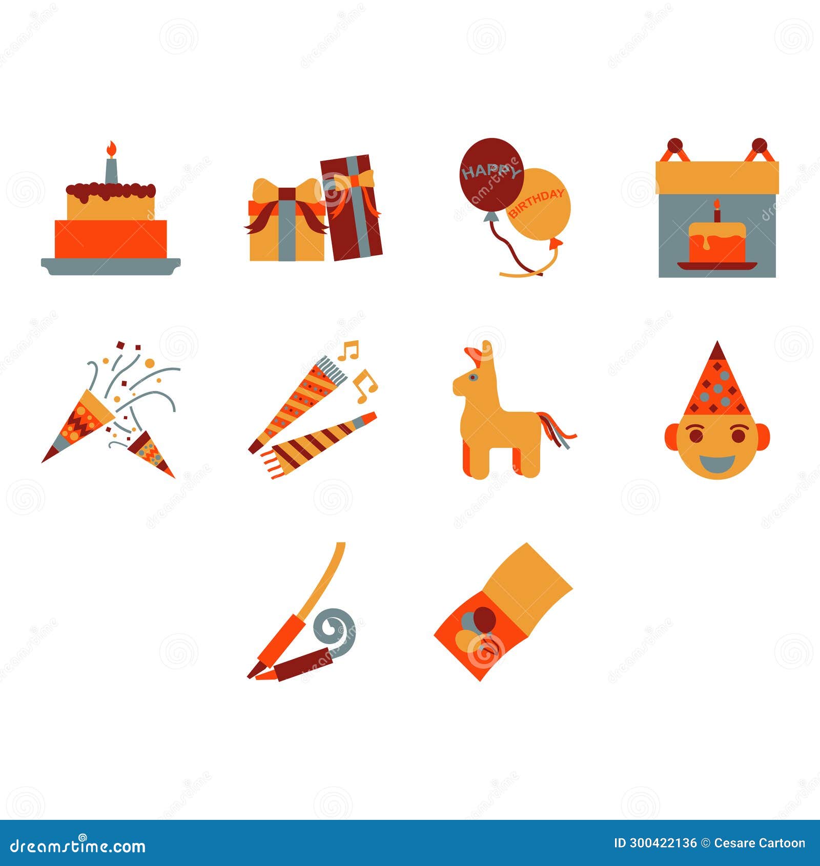 Happy birthday icon set stock vector. Illustration of vector - 300422136