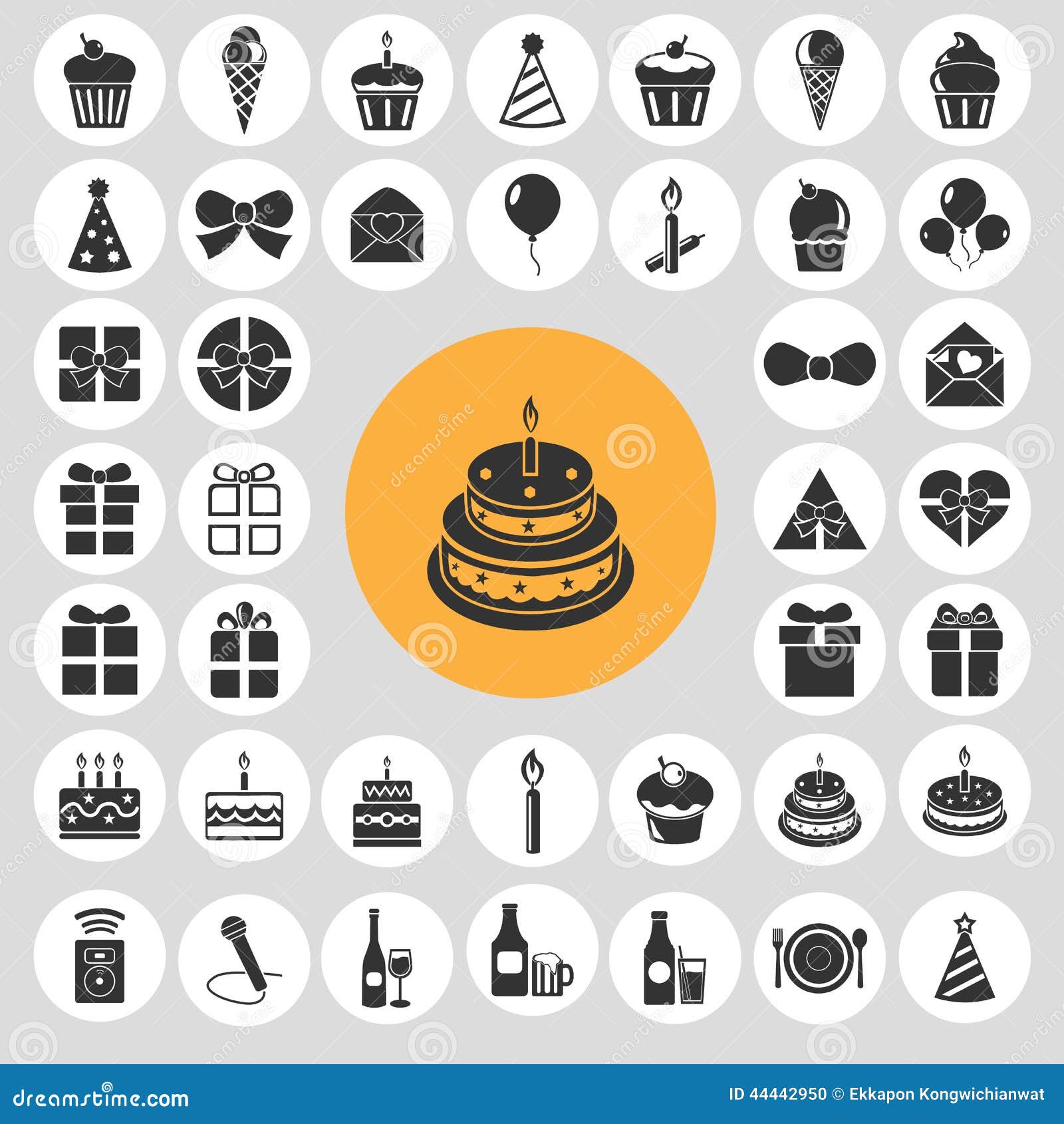 Happy birthday icon set. stock illustration. Illustration of event ...
