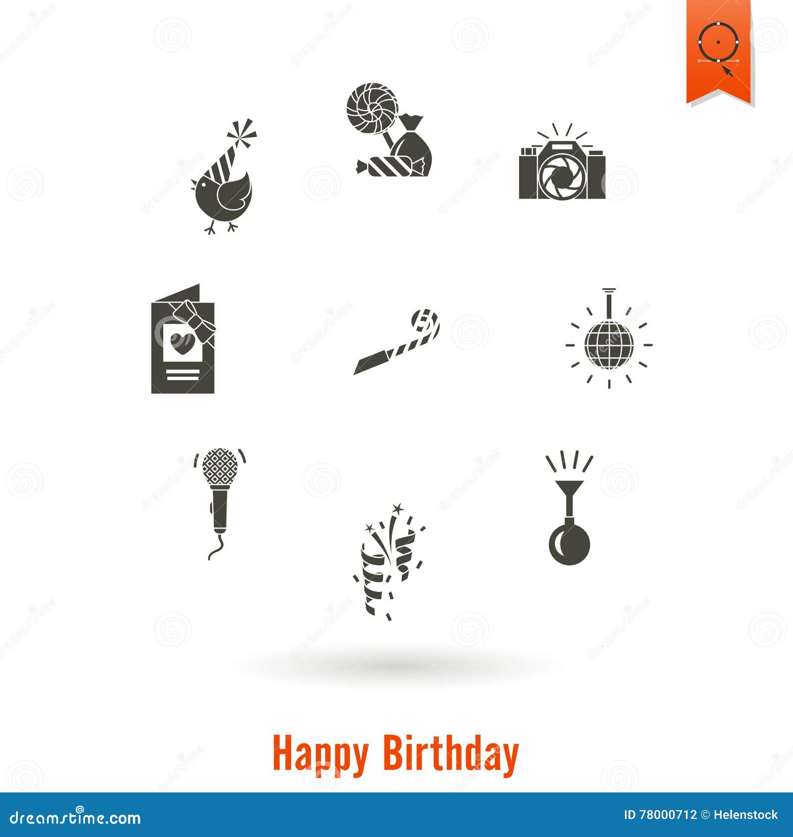 Happy Birthday Icons Set stock vector. Illustration of event - 78000712