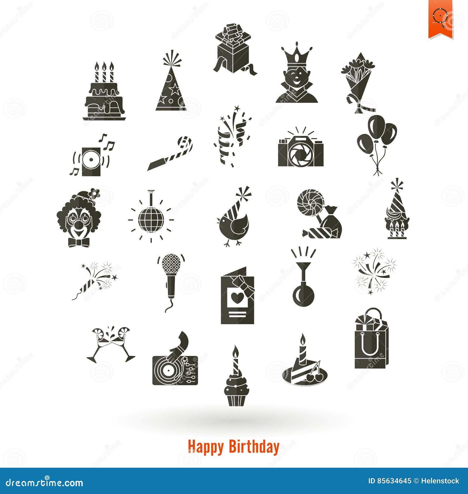 Happy Birthday Icons Set stock vector. Illustration of gift - 85634645