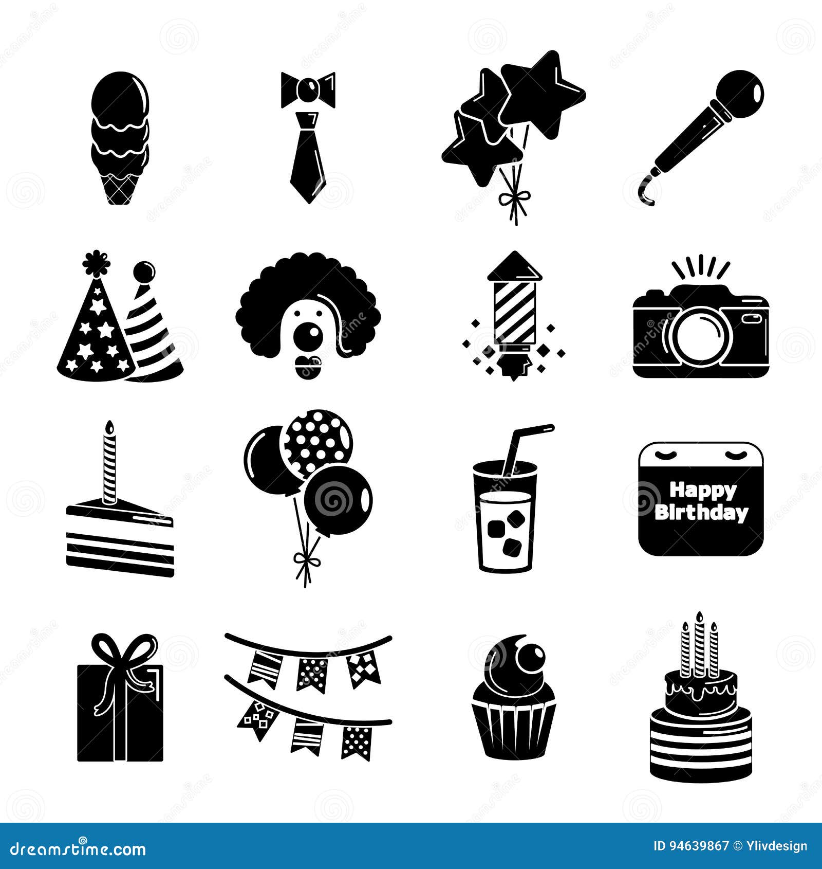 Happy Birthday Icons Set, Simple Style Stock Vector - Illustration of ...