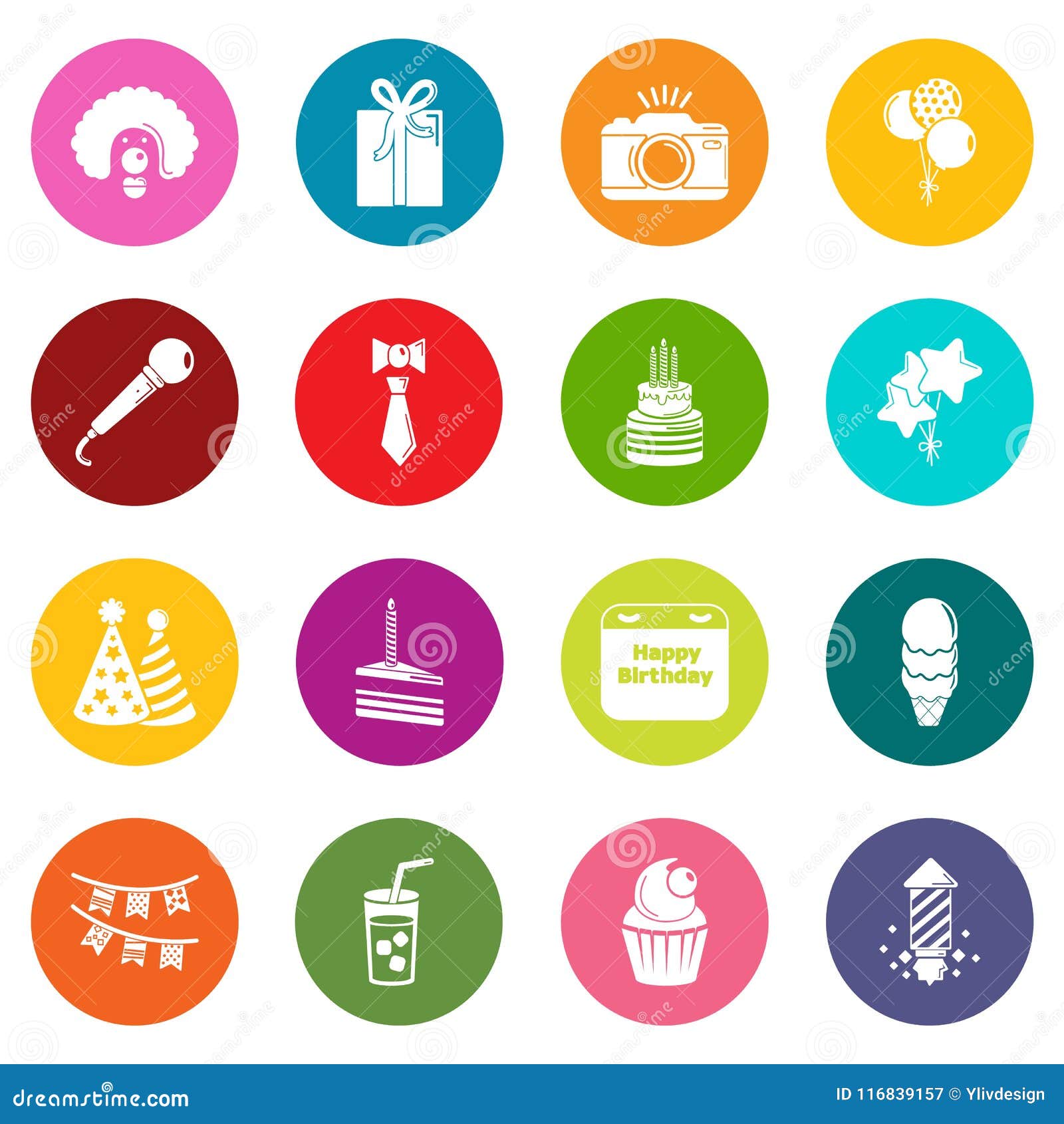 Happy Birthday Icons Set Colorful Circles Vector Stock Vector ... Happy Birthday Icons Set Colorful Circles Vector Stock Vector ...