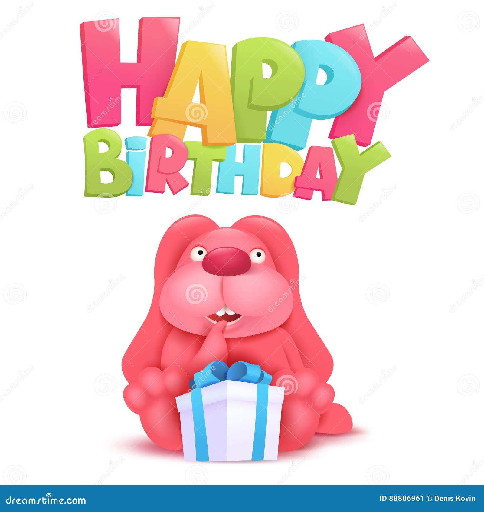 Happy Birthday Invitation Card with Ping Bunny and Gift Box Stock ...