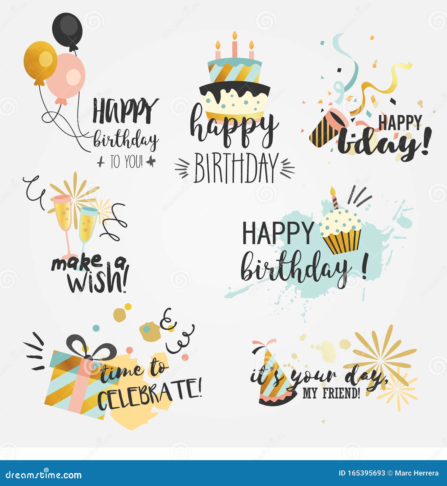 Happy Birthday Label Design Set Stock Illustration - Illustration of ...