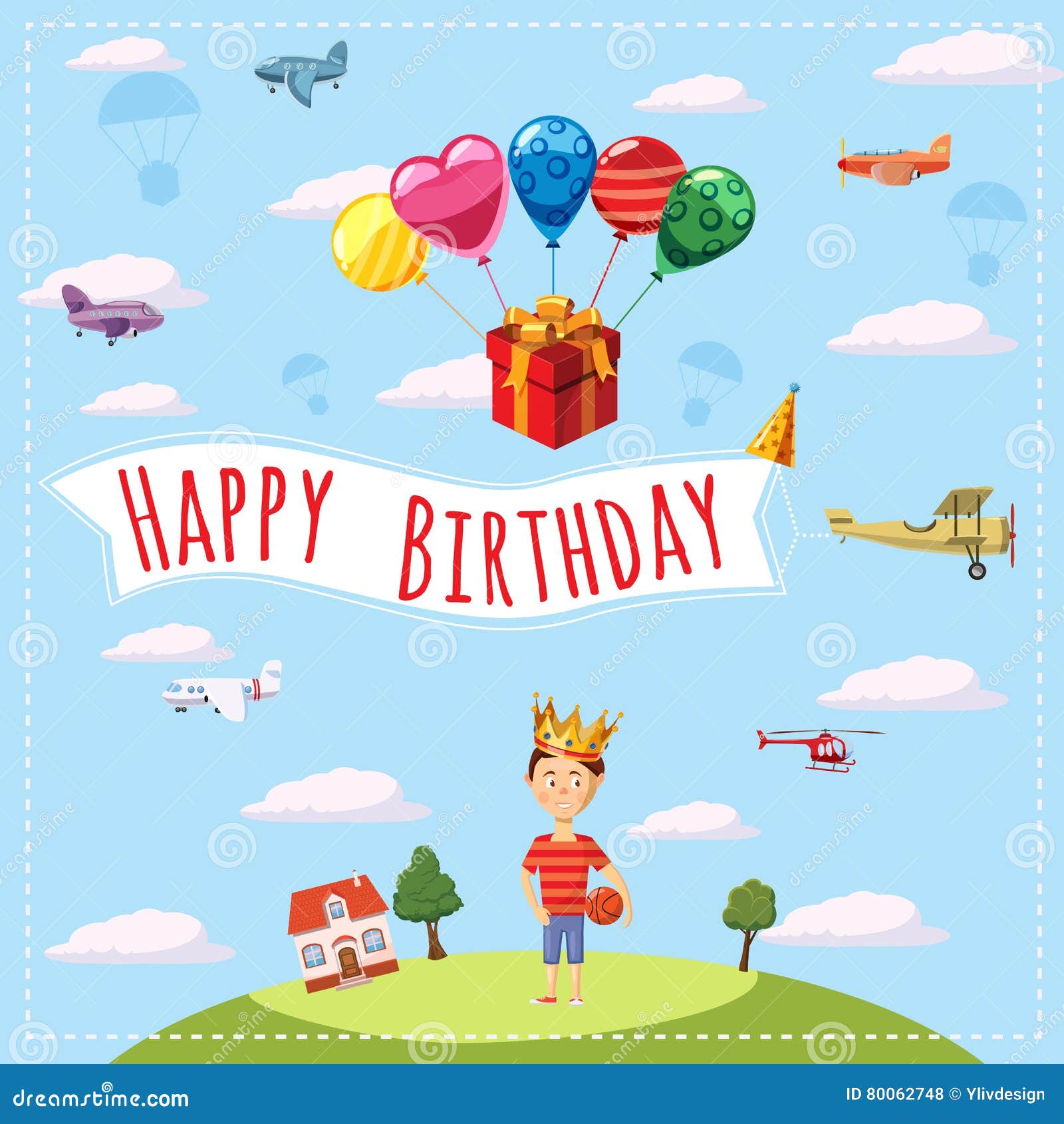 Happy Birthday Landscape Concept, Cartoon Style Stock Vector ...