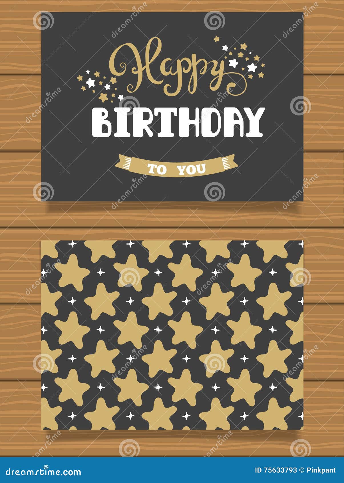 Happy Birthday. Lettering Greeting Card and Its Reverse Side with an ...