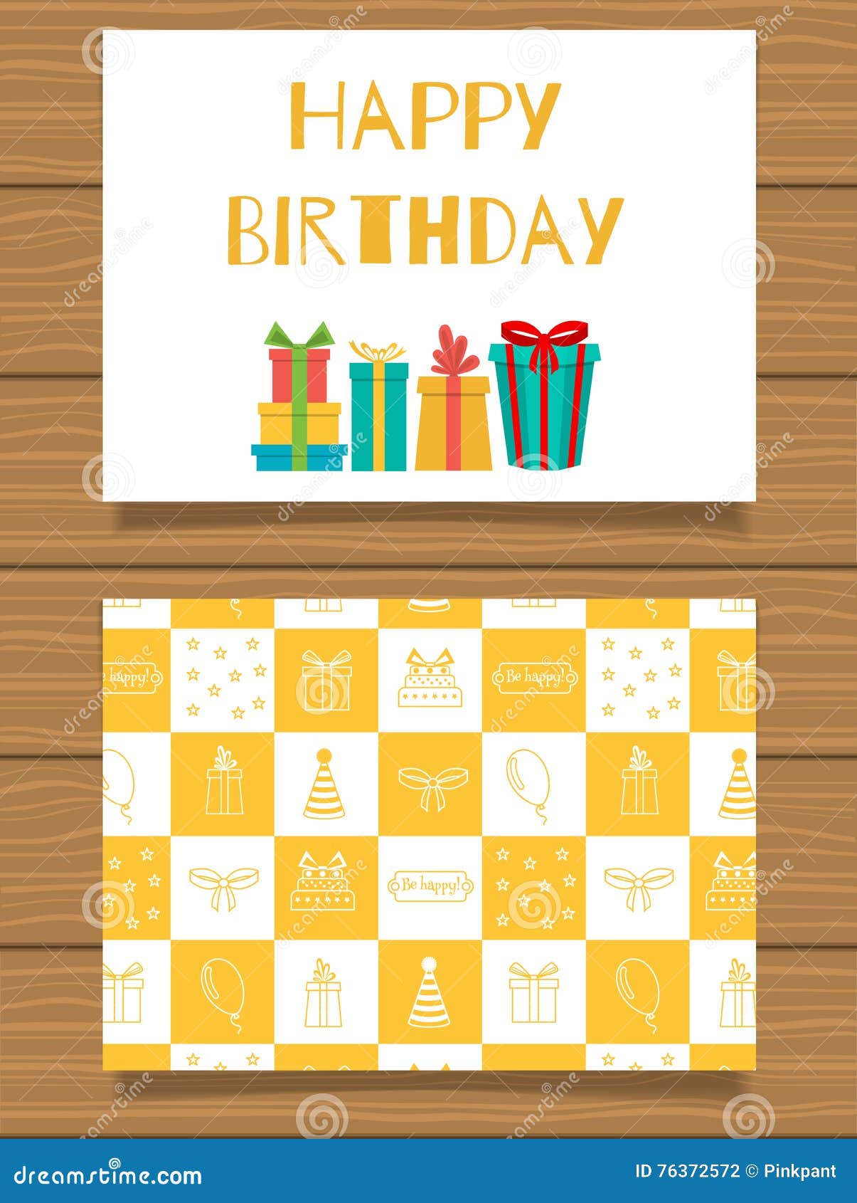 Happy Birthday. Lettering Greeting Card and Its Reverse Side with an ...