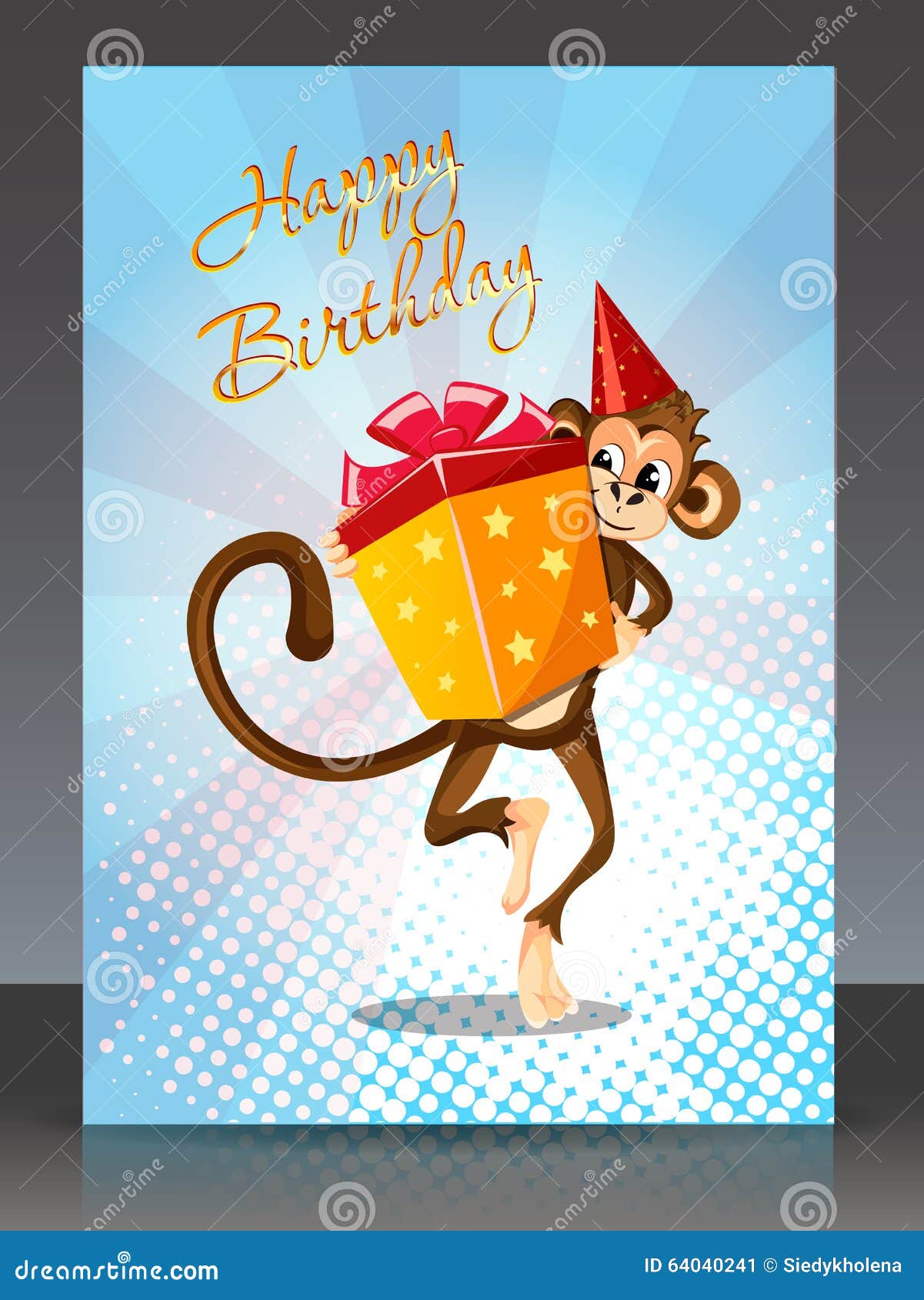 Happy Birthday with Monkey Gift Stock Illustration - Illustration of ...