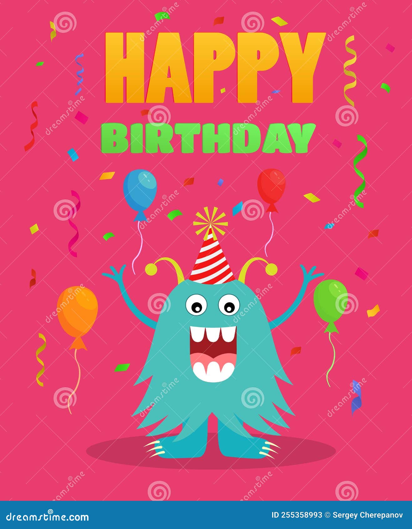 Happy birthday monster stock vector. Illustration of birth - 255358993