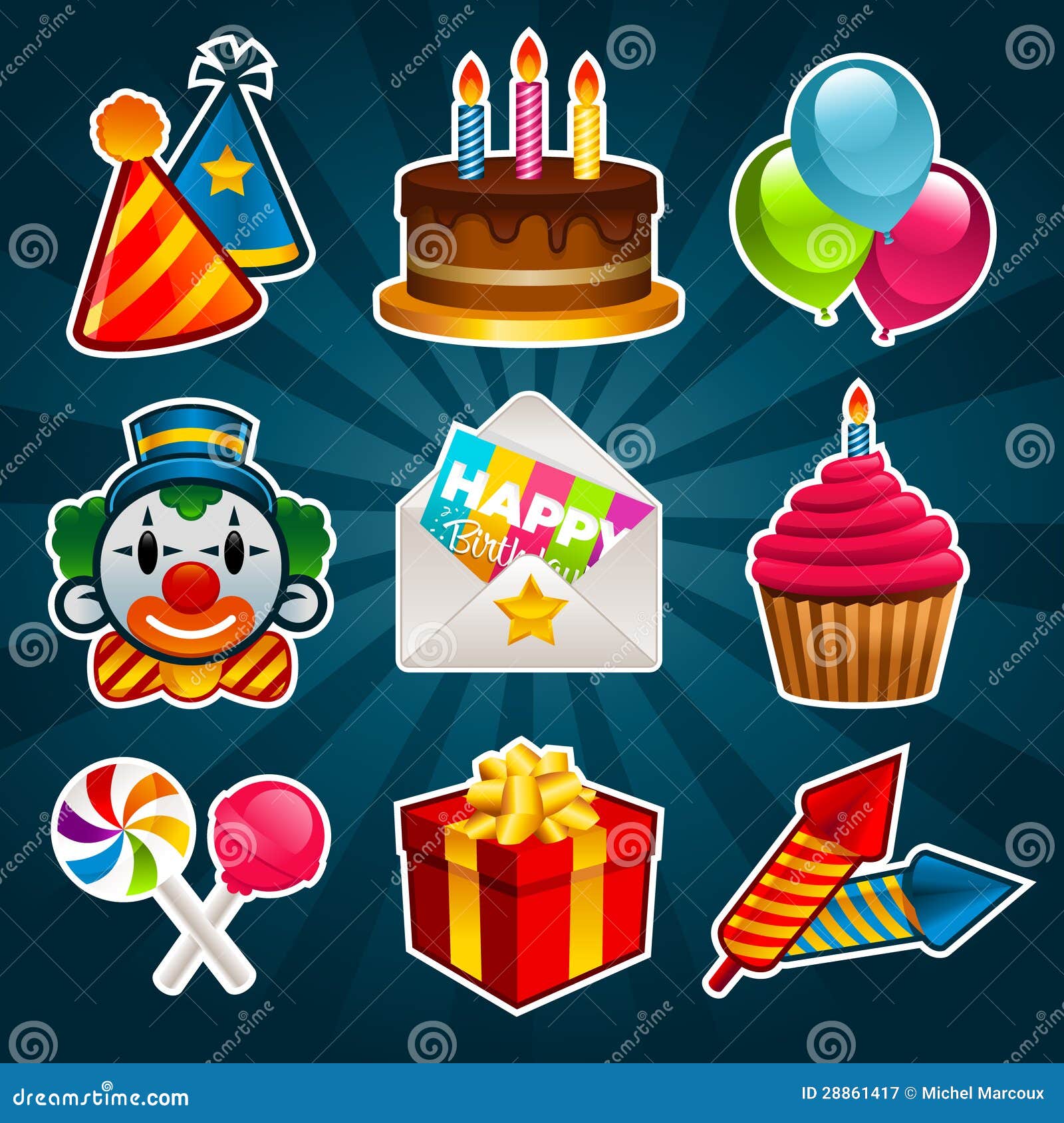 Set Of Birthday Icons And Celebrations Cartoon Vector | CartoonDealer ...