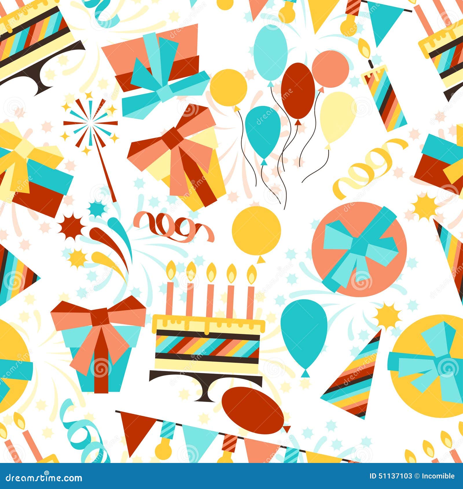 Happy Birthday Party Seamless Pattern Stock Vector - Illustration of funny, packaging: 51137103