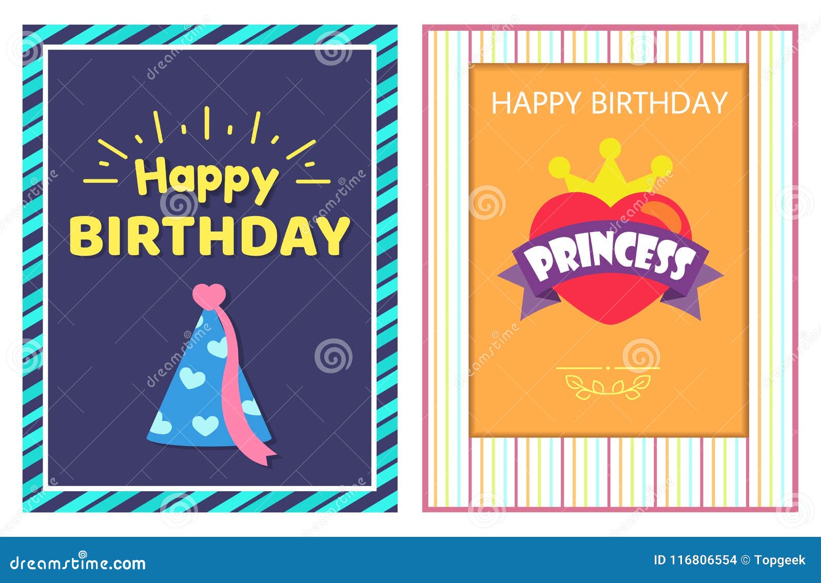 Happy Birthday Princess Cards Vector Illustration Stock Vector