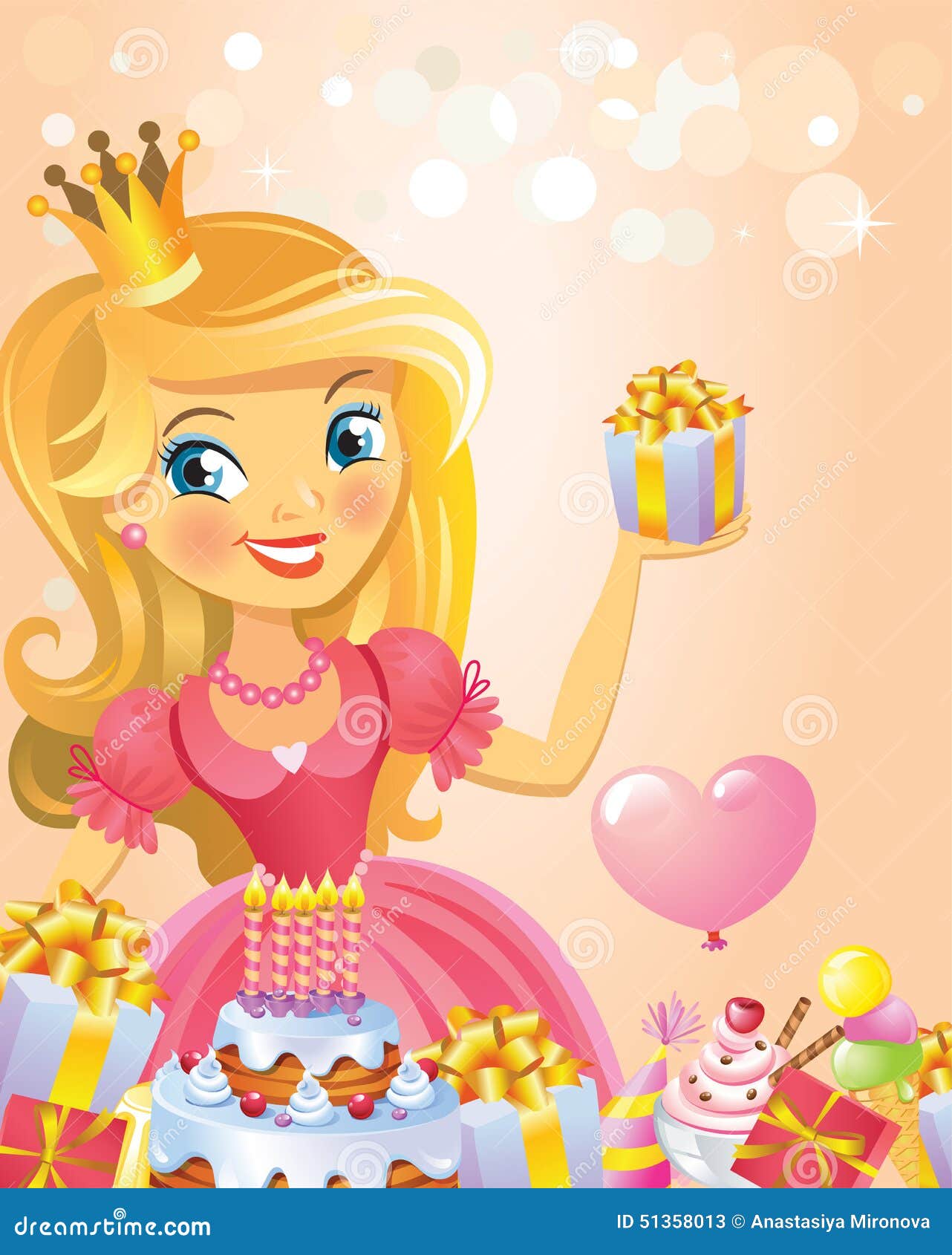 Happy Birthday Princess Greeting Card Stock Vector Illustration Of