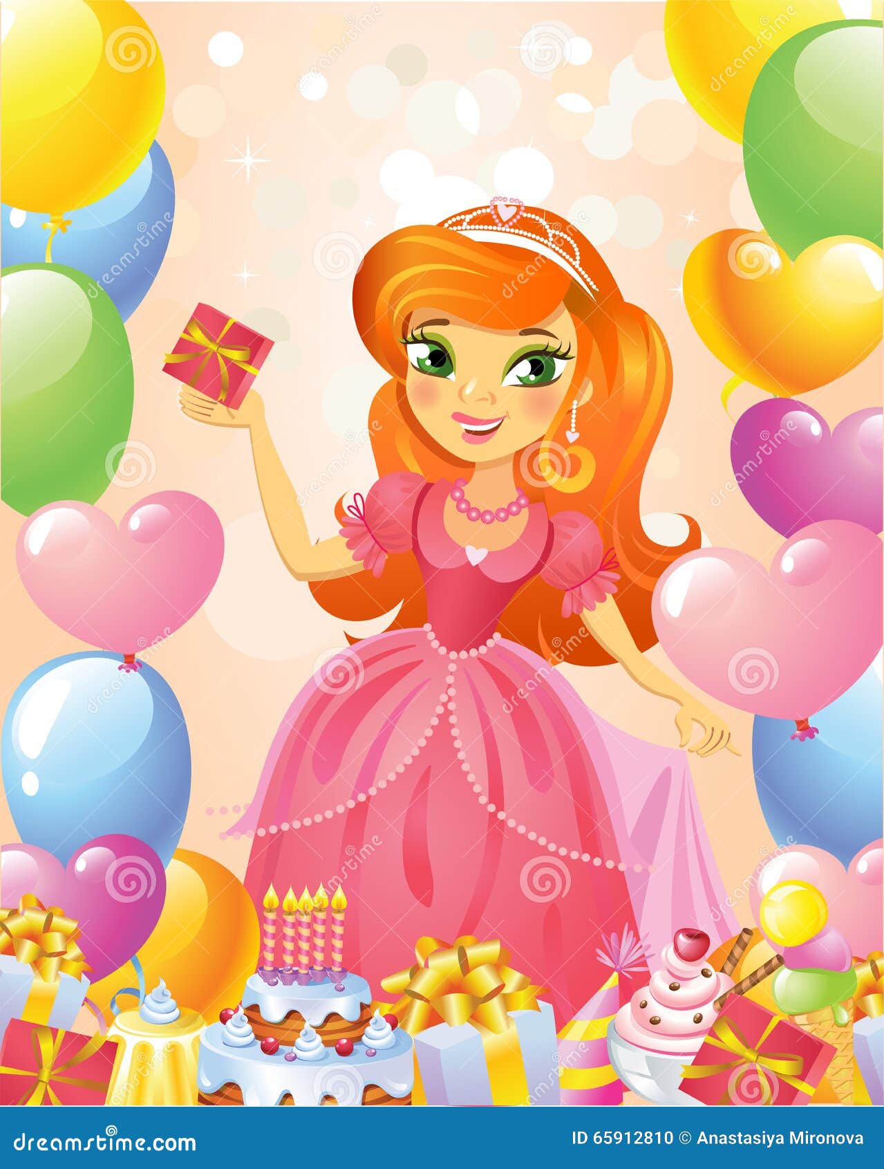 Happy Birthday Princess Greeting Card Stock Vector Illustration Of