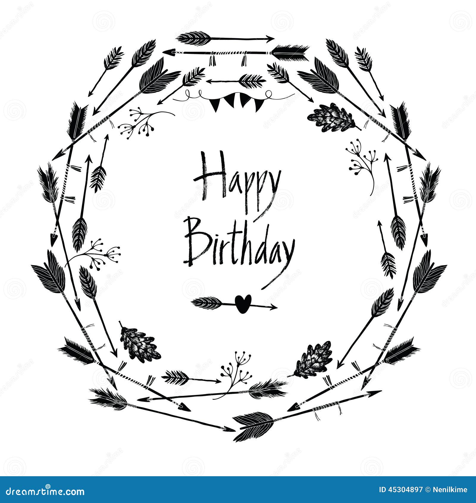 Happy Birthday Round Frame of Arrows and Leaves Stock Vector ...