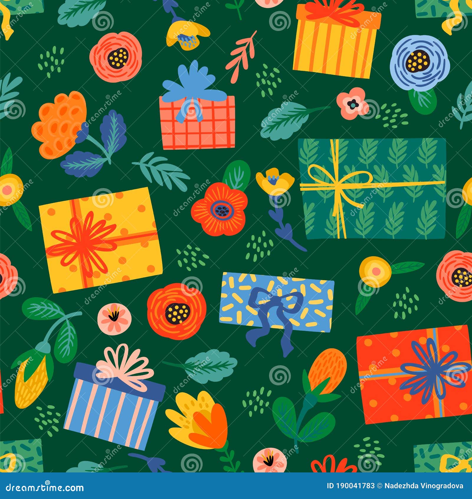 Happy Birthday. Seamless Pattern with Cute Gift Boxes and Flowers Stock ...