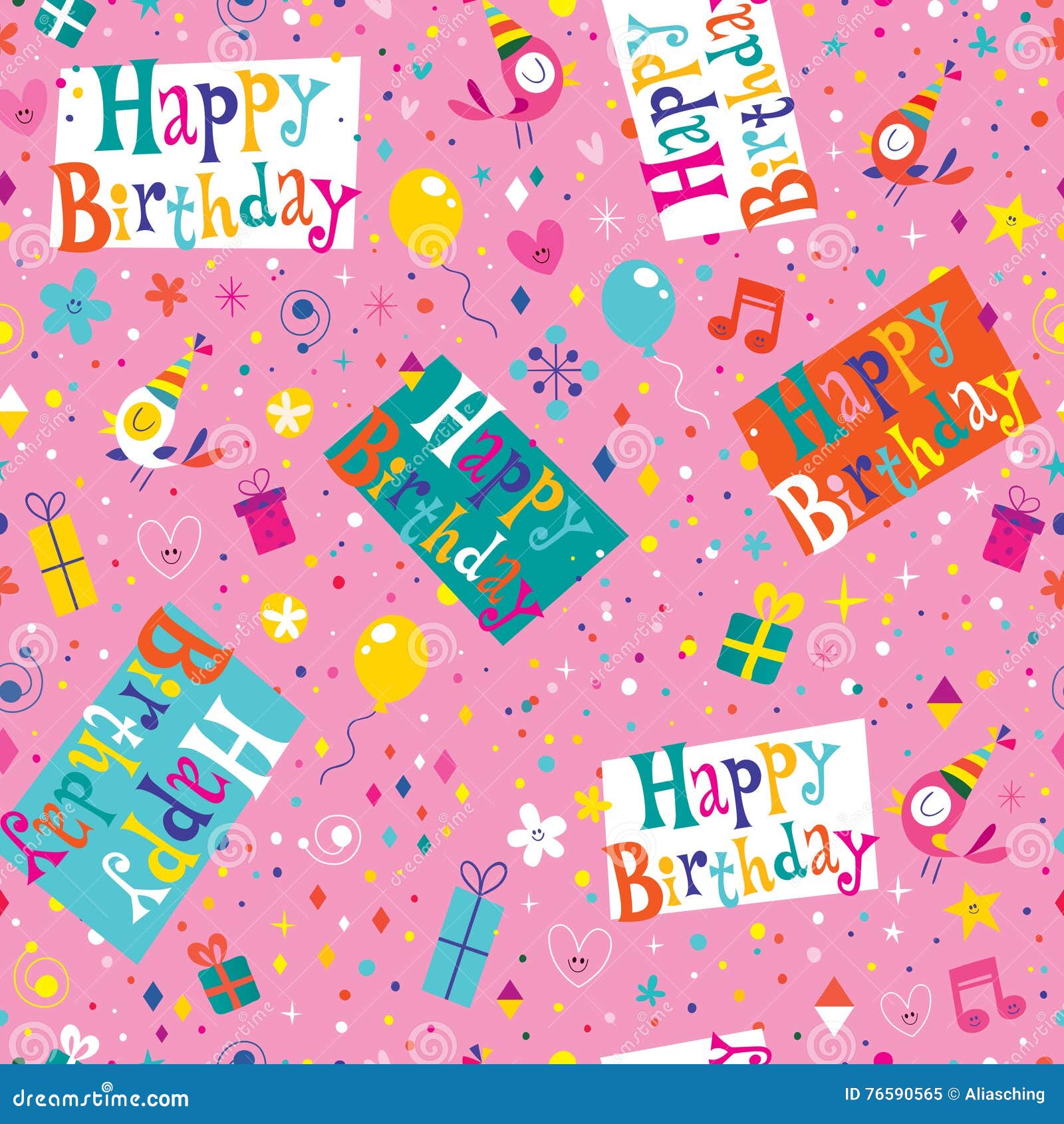 Happy Birthday Seamless Pattern Stock Vector - Illustration of pink ...