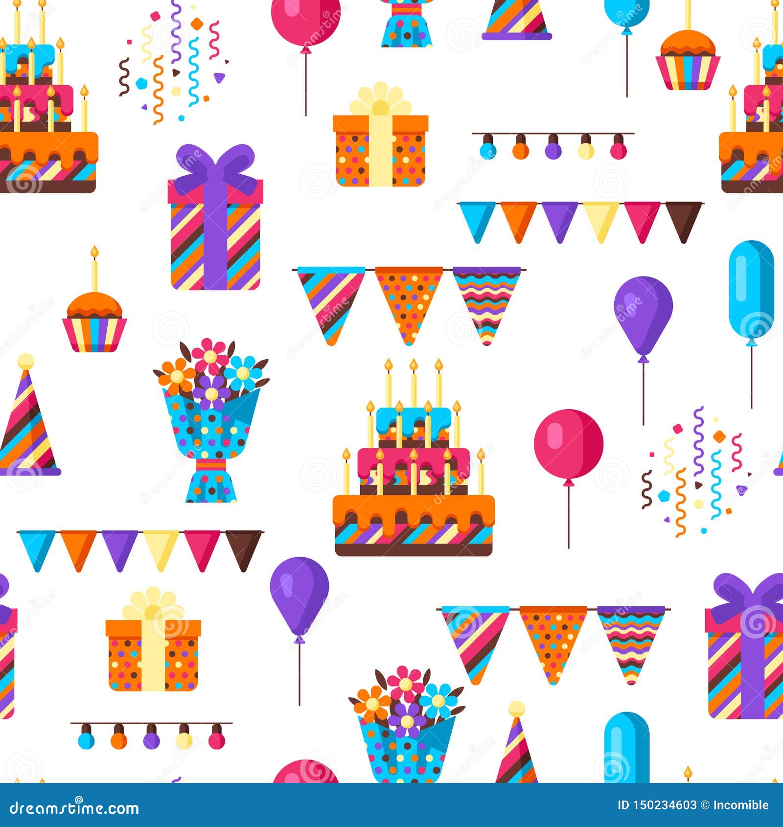 Happy Birthday Seamless Pattern. Stock Vector - Illustration of flowers ... Happy Birthday Seamless Pattern. Stock Vector - Illustration of flowers ...