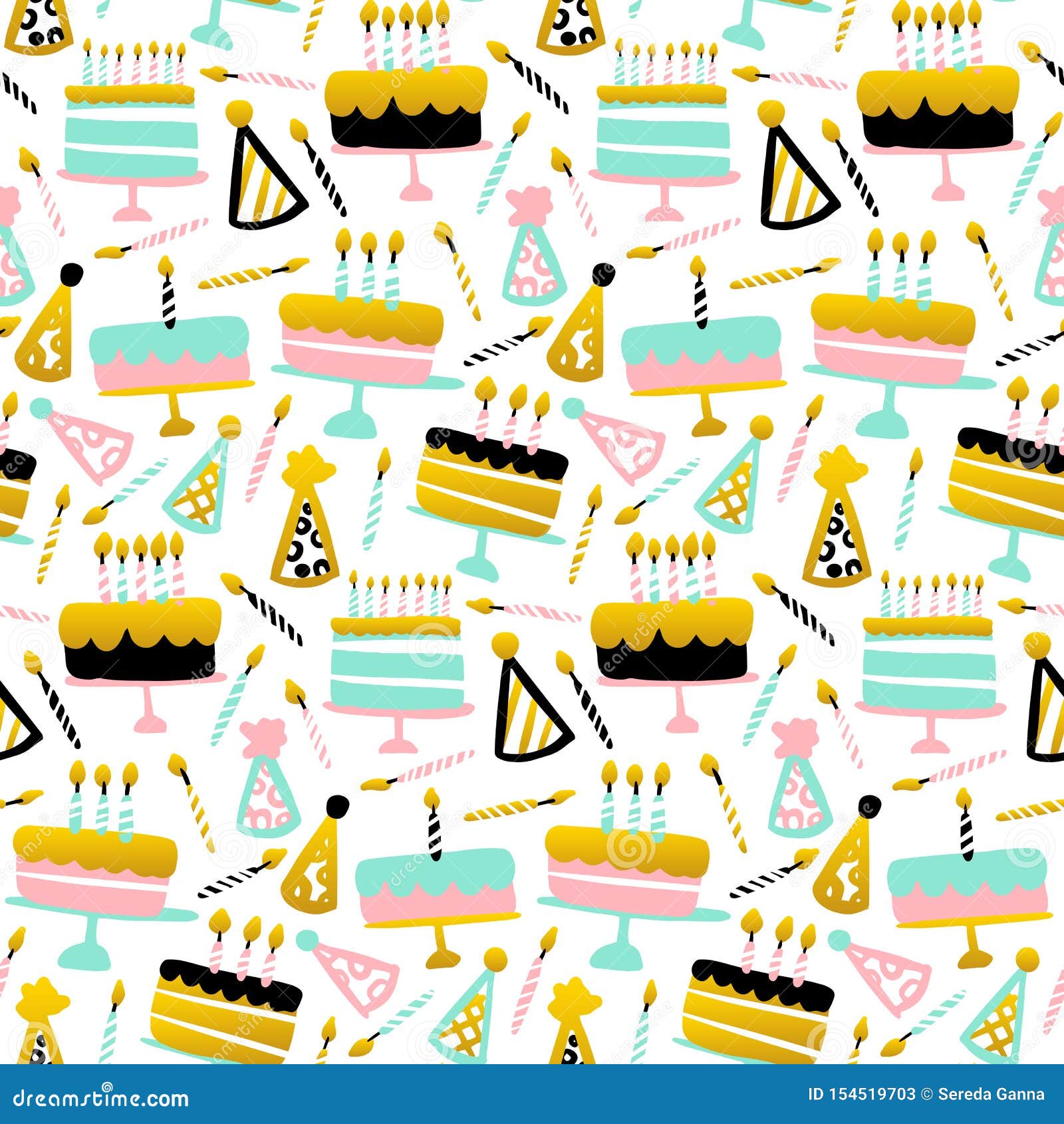 Happy Birthday Seamless Pattern Stock Vector - Illustration of food ...