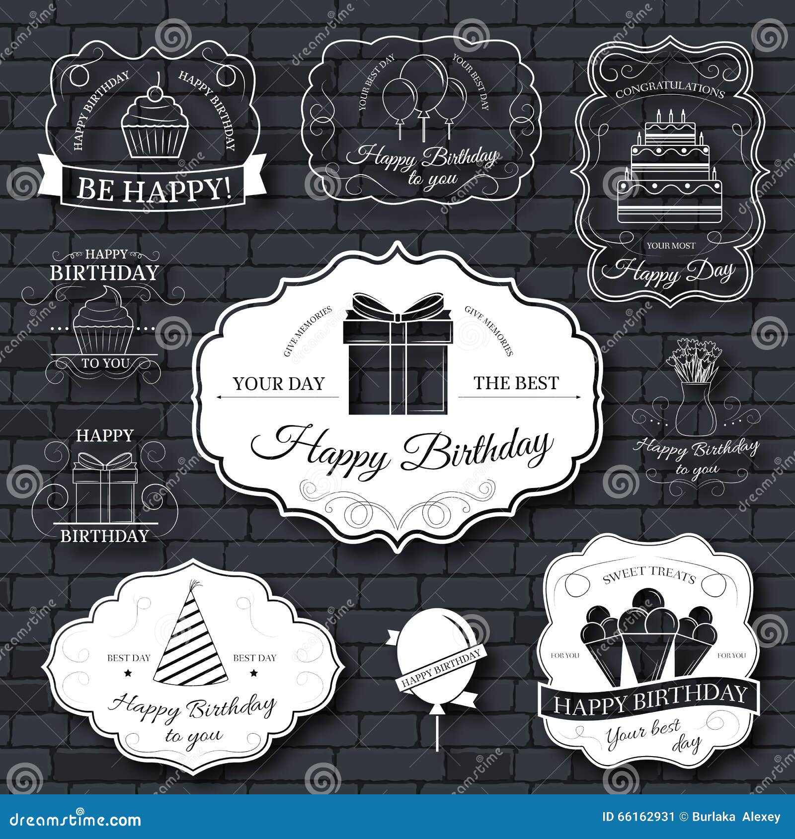 Happy Birthday Set Label Template of Emblem Element for Your Product or ...