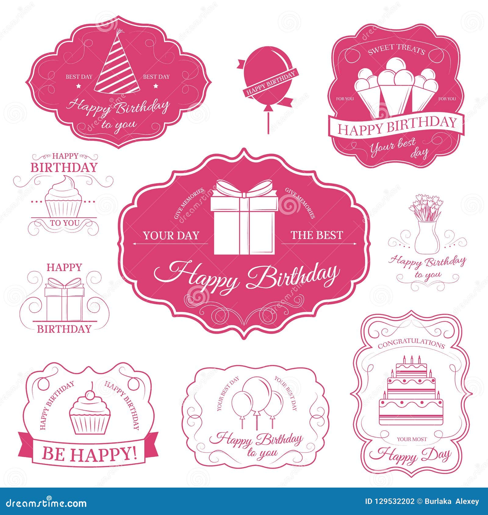 Happy Birthday Set Label Template of Emblem Element for Your Product or ...