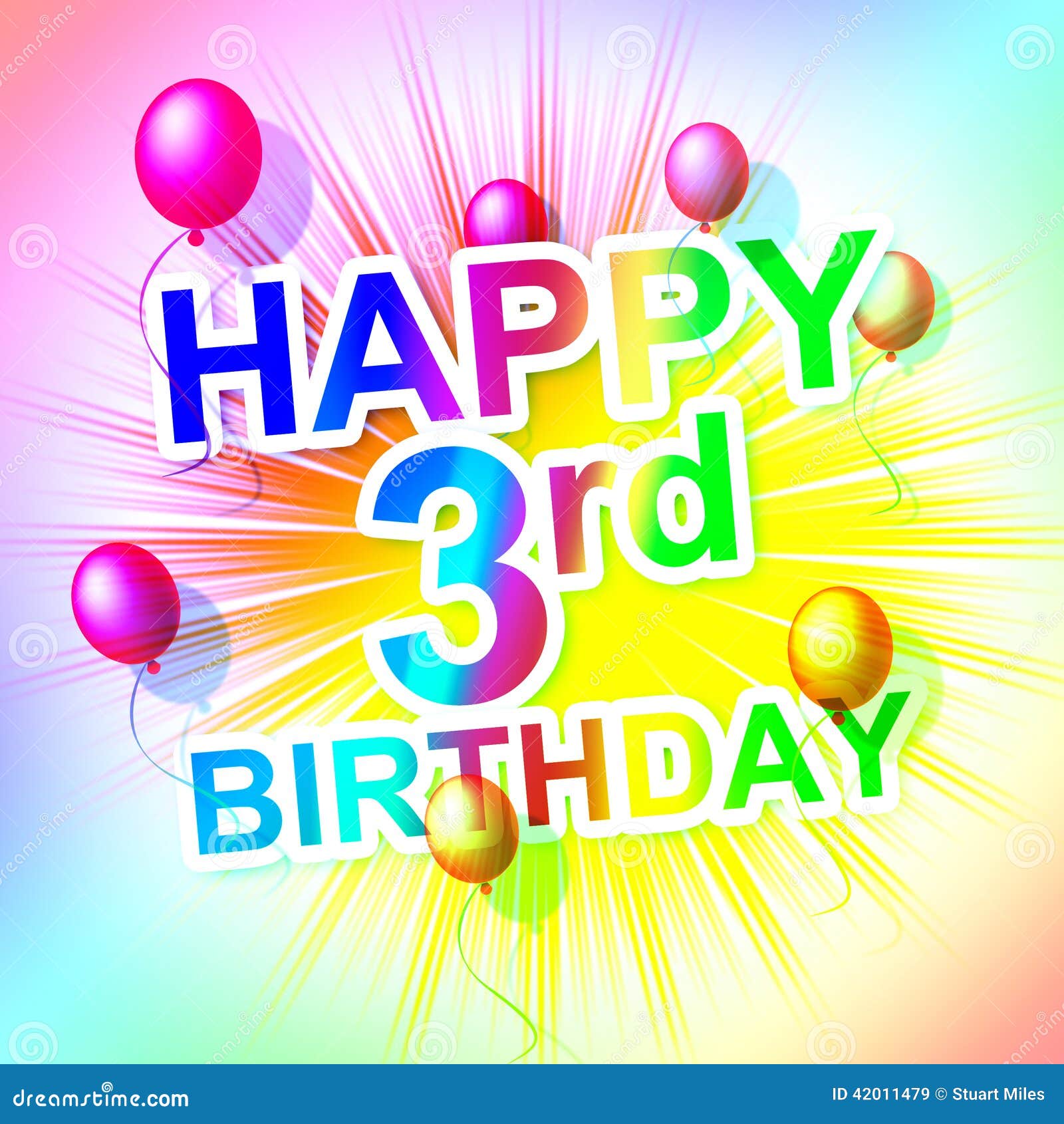 Happy Birthday Shows Third Cheerful and Celebrate Stock Illustration ...