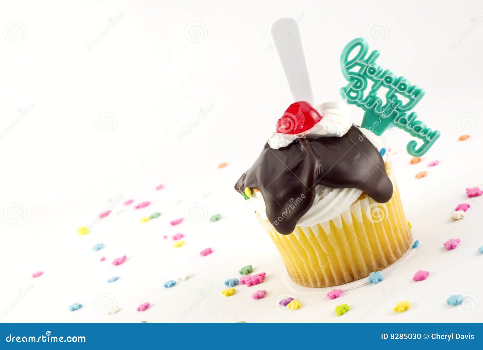 Happy Birthday Sundae Cupcake Stock Photo - Image of copy, diagonal ...