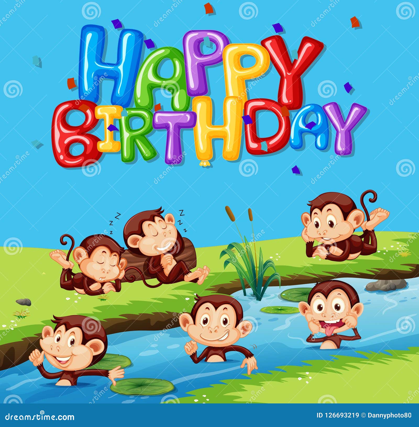 Happy Birthday Template with Monkey Stock Vector - Illustration of play ...