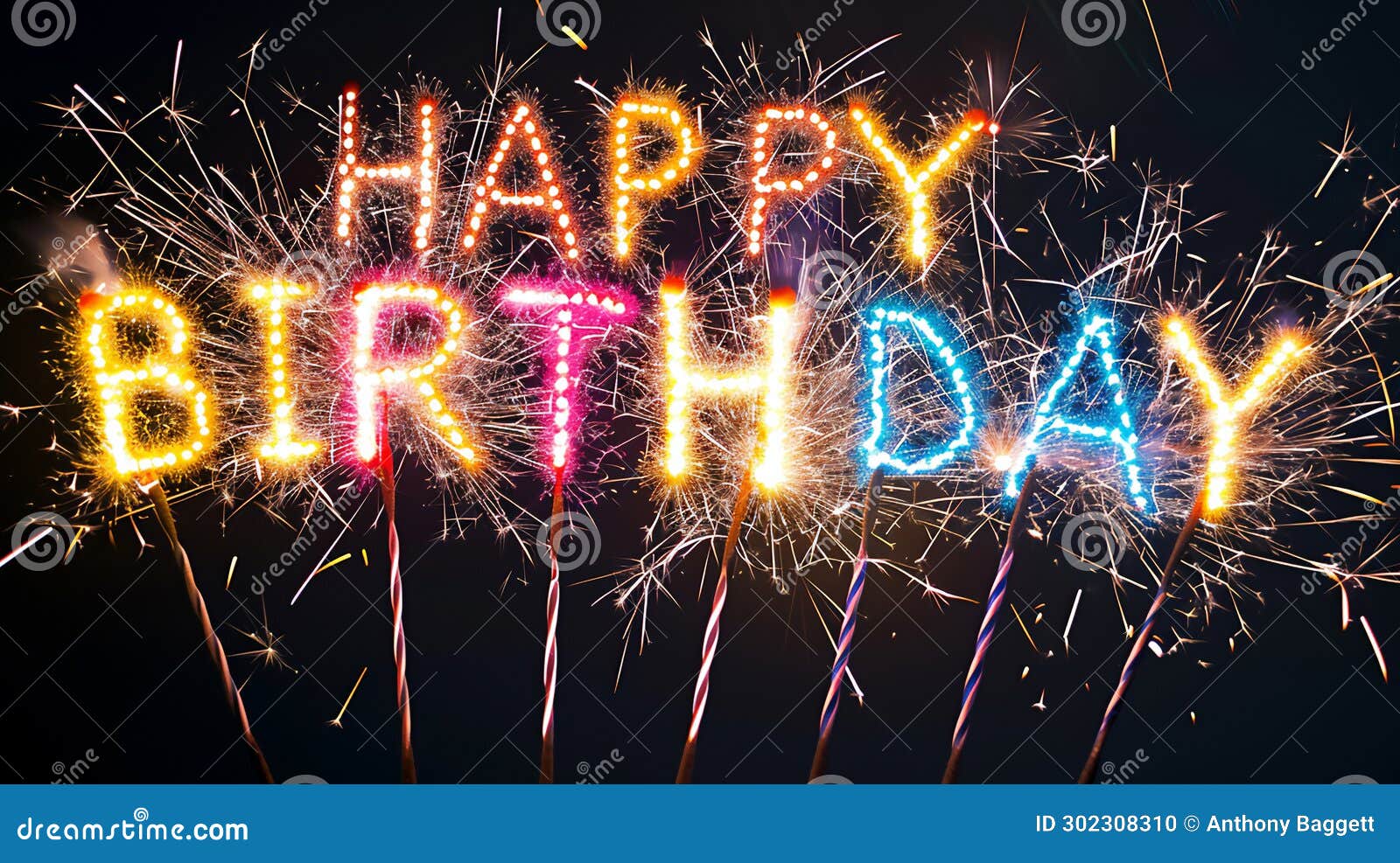 Happy Birthday Text Message with Sparklers Exploding Fireworks Stock ...