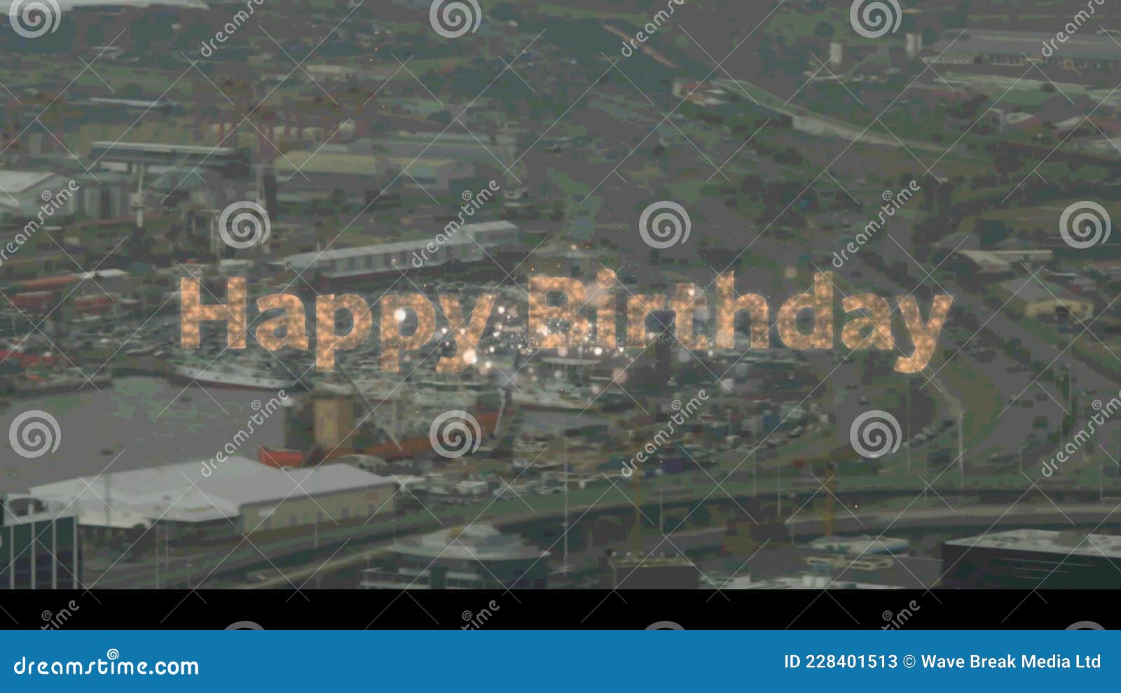Happy Birthday Text Over Fireworks Exploding Against Aerial View of ...