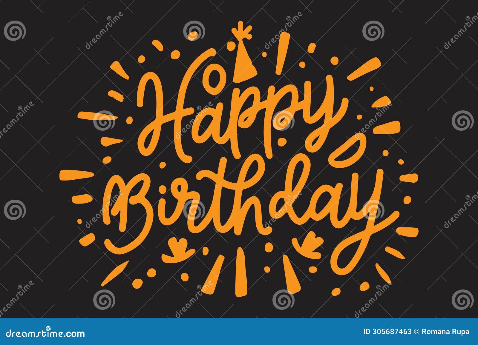 Happy Birthday Text Vector Design on a Black Background Stock ...