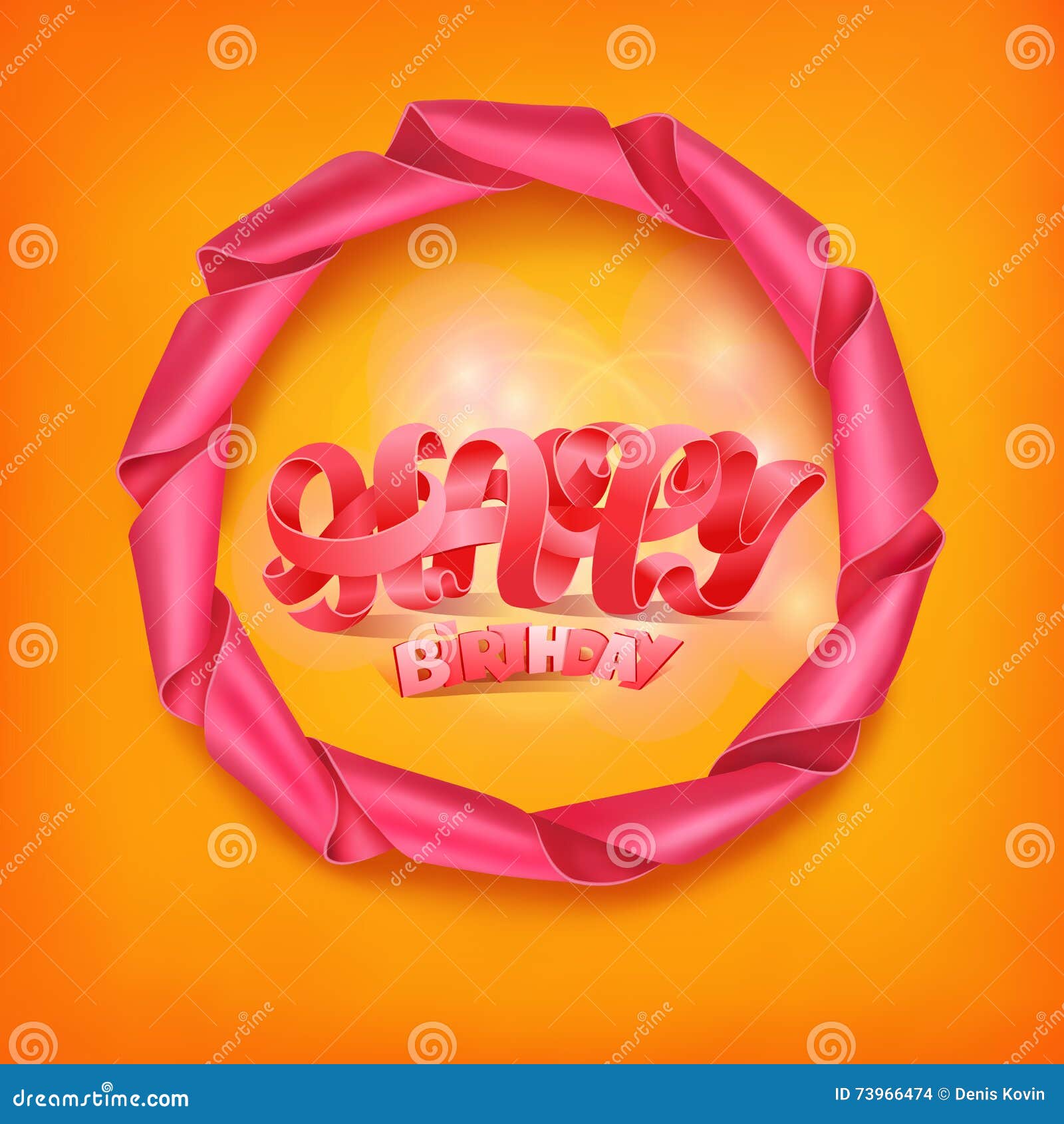 Happy Birthday Title in Ribbon Round Frame Stock Illustration ...