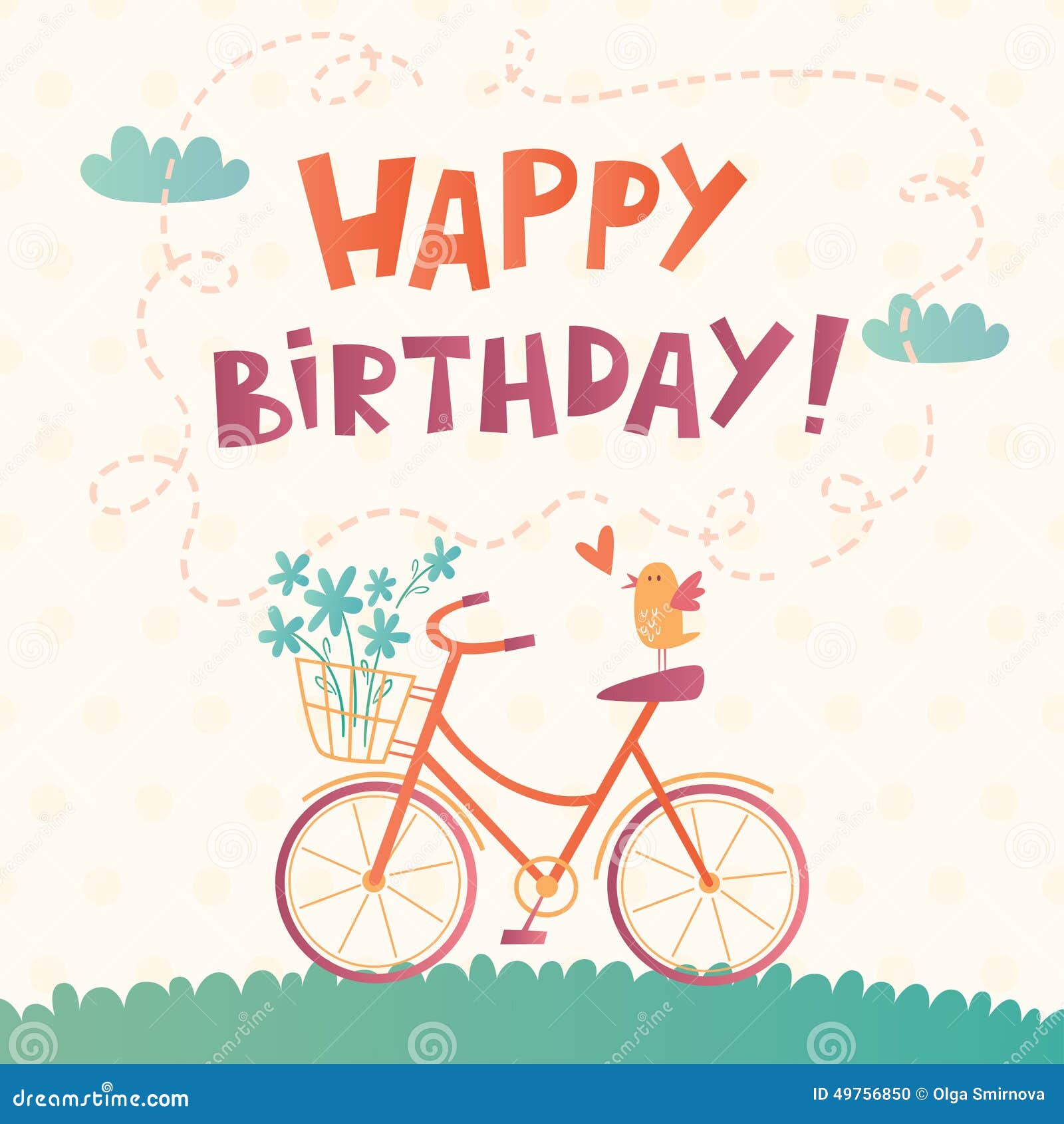 Happy Birthday Vector Card with a Bicycle Stock Vector - Illustration ...