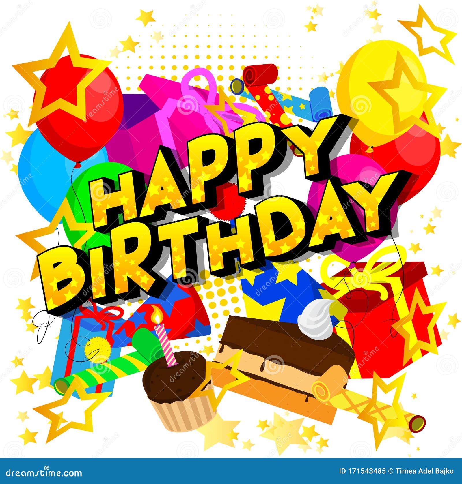Happy Birthday - Vector Illustrated Comic Book Style Card Stock Vector ...