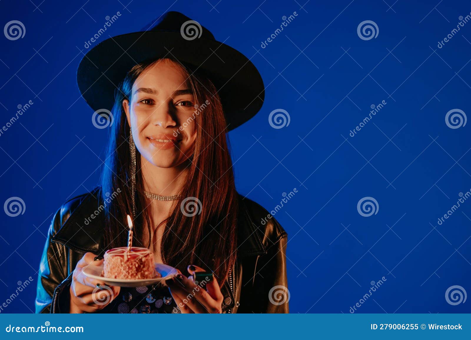 Happy Birthday Woman Making Wish Blowing Candle On Cake Stock Image